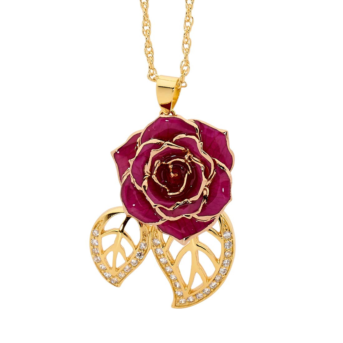 Gold Dipped Rose & Purple Matched Jewelry Set in Leaf Theme